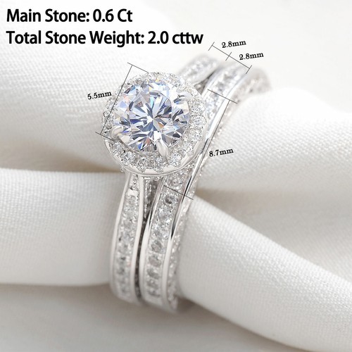Wedding Rings for Women Engagement Ring Set 2ct Sterling Silver Round ...
