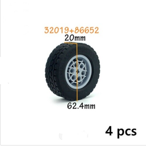 4 X Technic Parts Tire Wheel 32019 86652 Set Wheels Tires 62x20 & Rims ...