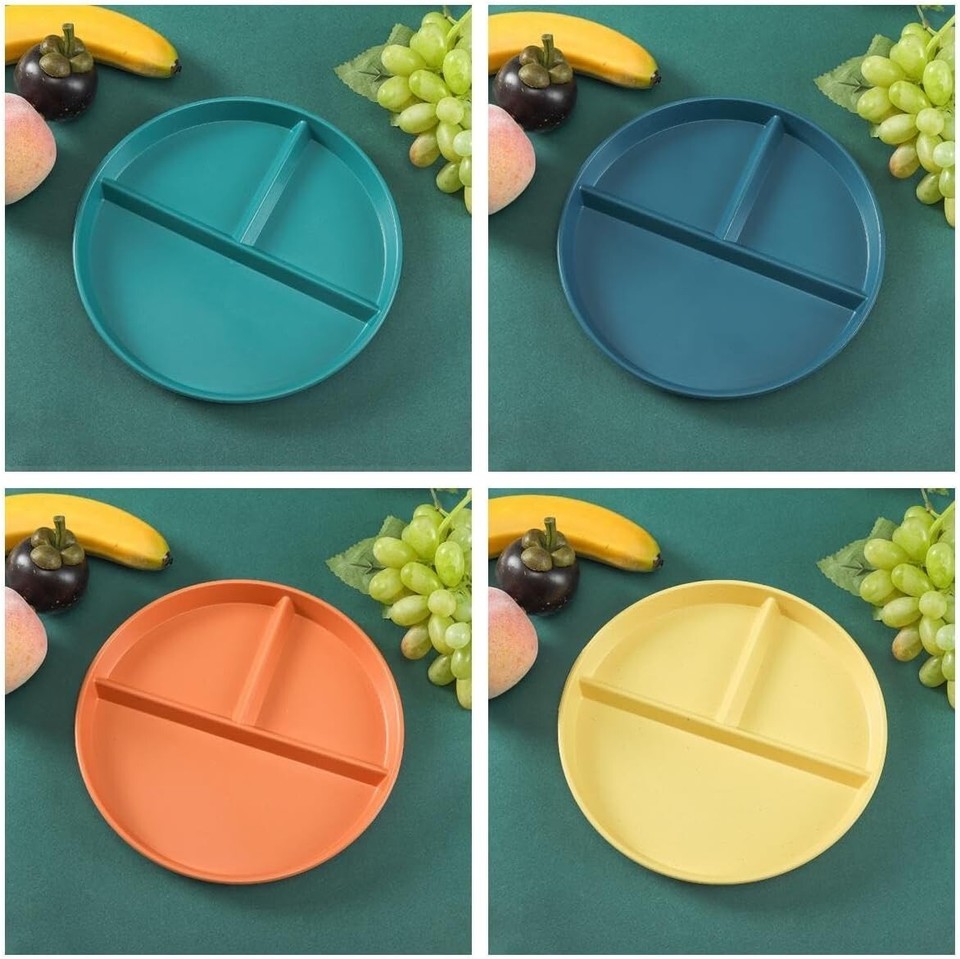 4-Pack Divided Dinner Plates Sets, 9 Inch Diet Plates Portion Control ...