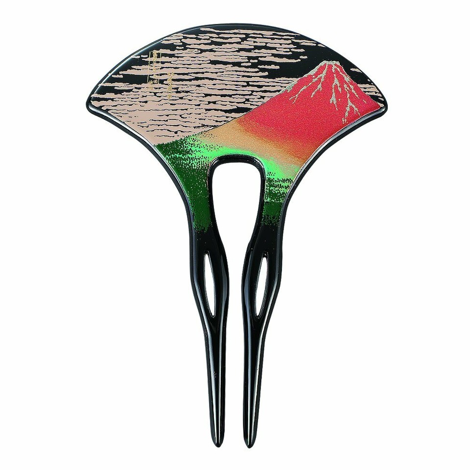 Japanese Lacquer Geisha Kanzashi comb Kimono Hairpin Black Urushi Fuji ...