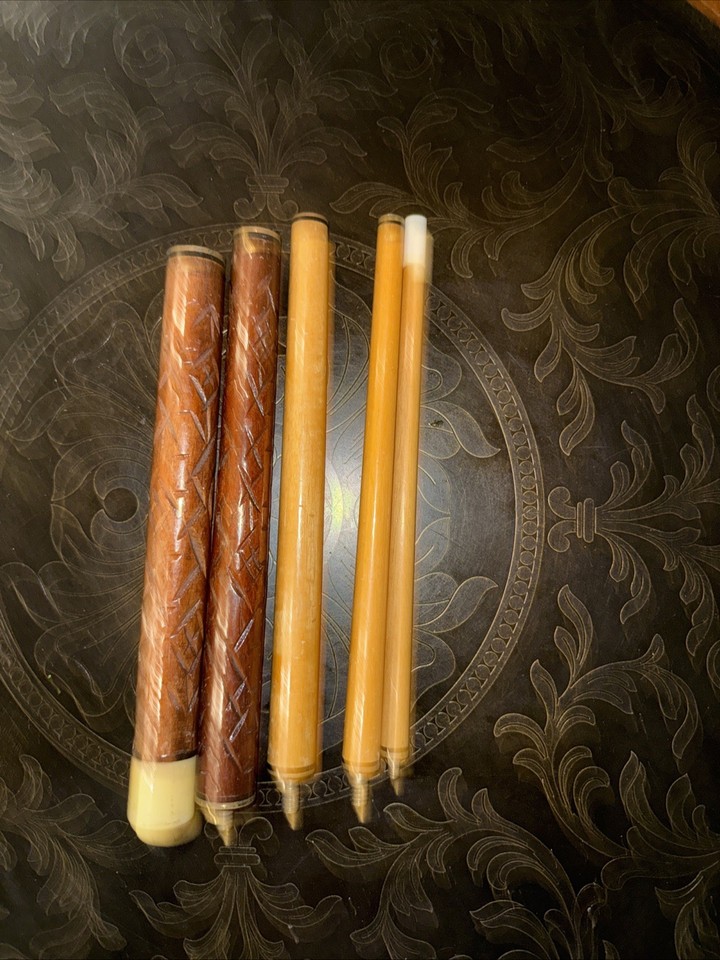 Vintage 5 Piece Hand Carved Wooden Pool Cue With Brass Fittings | eBay