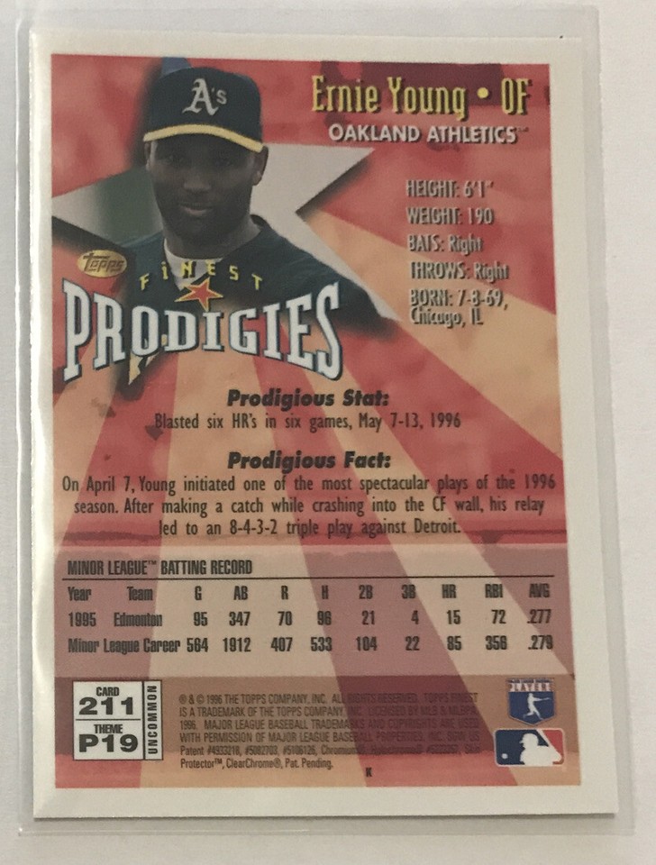 1996 Topps Finest Prodigies Uncommon Ernie Young Oakland Athletics ...
