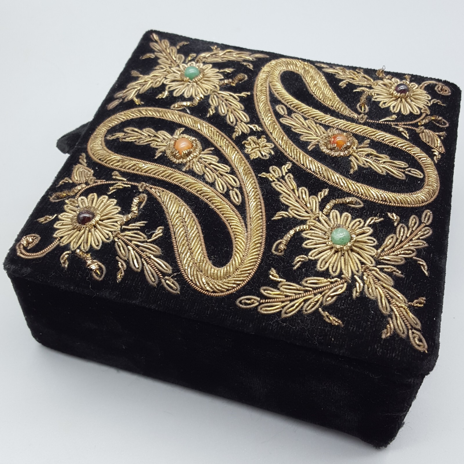 Sudha Box, Gold Embroidered Velvet with Semi Precious Stones, Silk ...