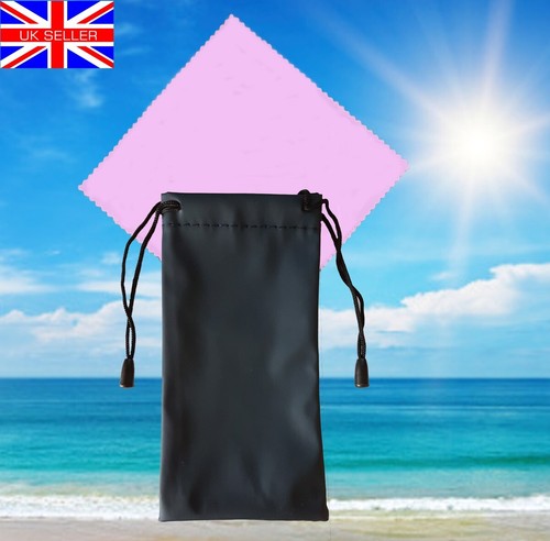 Glasses Sunglasses Pouch Drawstring Soft Case and Microfibre Cloth Free ...