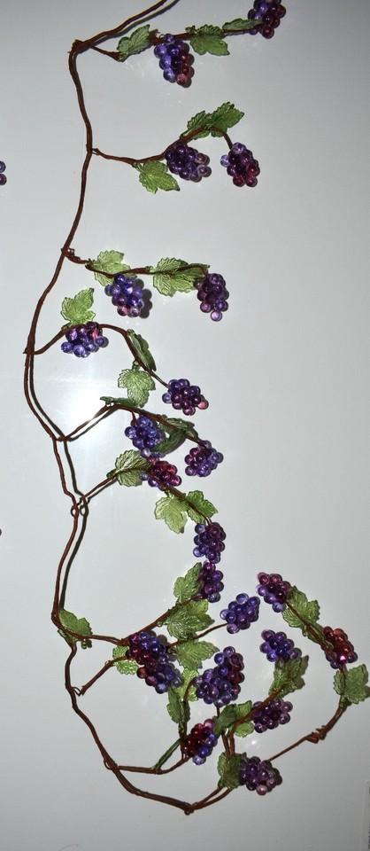 Vintage Acrylic Lucite Purple Grape Cluster Vine Leaves Long Garland ...