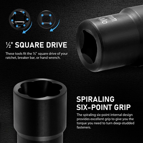 OMT Twist Socket Set | Tricky Lug Nut & Bolt Remover Tool Set, Metric ...