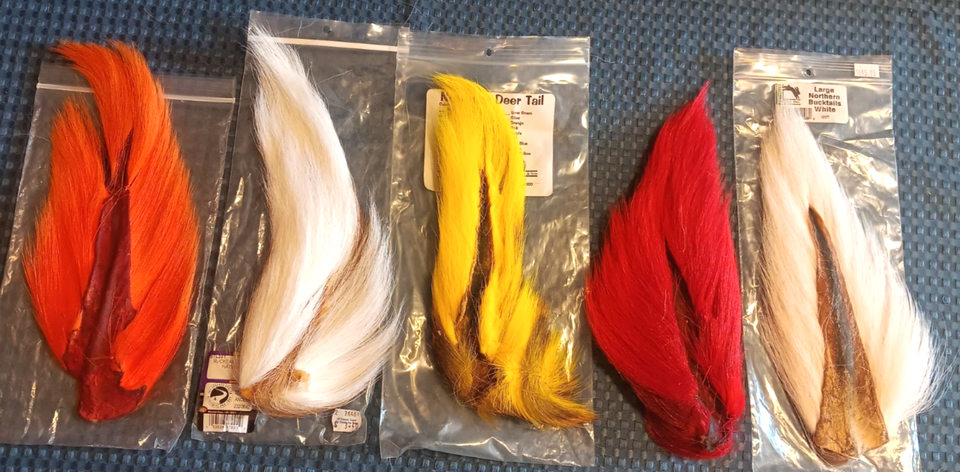 BUCKTAIL, LOT OF 5 LARGE BUCKTAILS, ASSORTED COLORS, FLY TYING, LOW ...