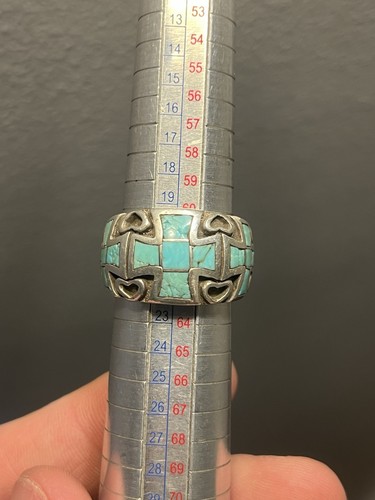 Sterling Silver 925 Turquoise Cross Ring Size 10 Native Navajo HEAVY 19 ...