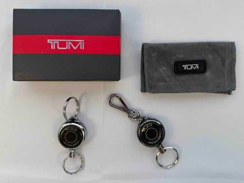 (2) TUMI Retractable Key Fob-Carbon Fiber Inlay-(1) Gunmetal (1) Chrome ...