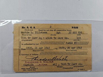 VINTAGE WWII 48 HOUR PASS APRIL 26, 1945 | eBay