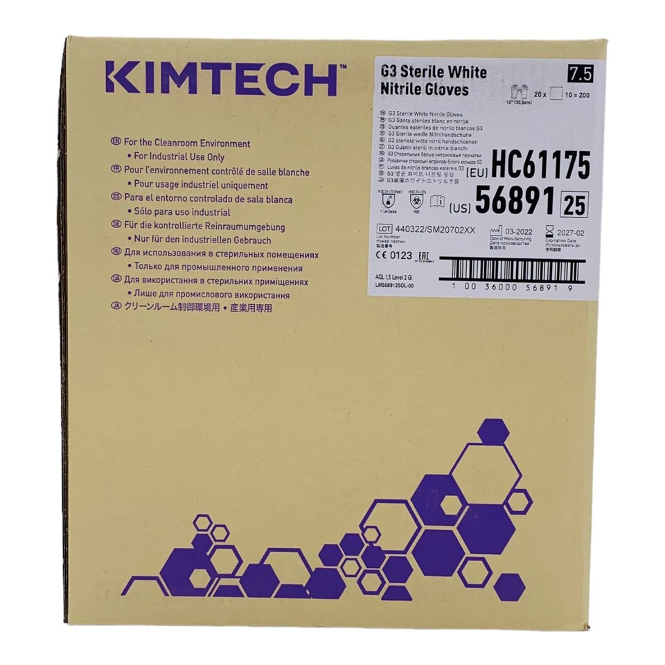 200 Pair Nitrile Gloves White Sterile Kimtech G3, 12” 6 Mil Size 7.5 ...