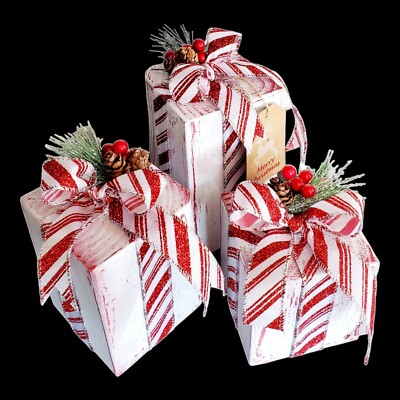 Wood block Christmas presents, table top Christmas decor, wooden ...