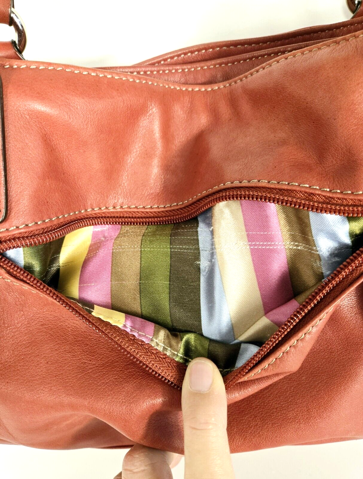 TIGNANELLO Red Buttery Soft Leather Handbag 2 Handles Colorful Striped ...