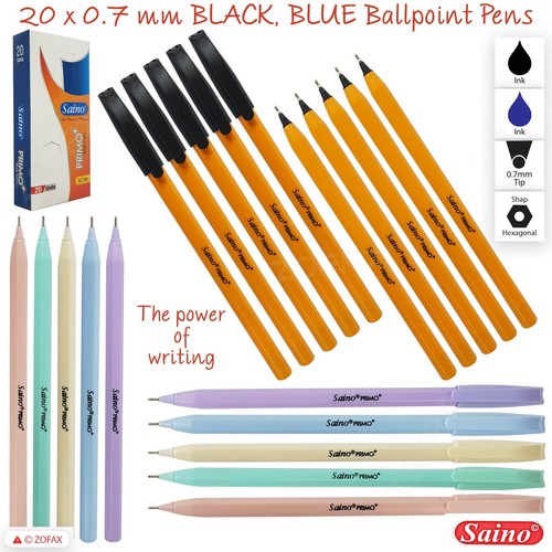 BLACK BLUE Ballpoint pens 0.7mm Fine Point Saino Primo School Office ...