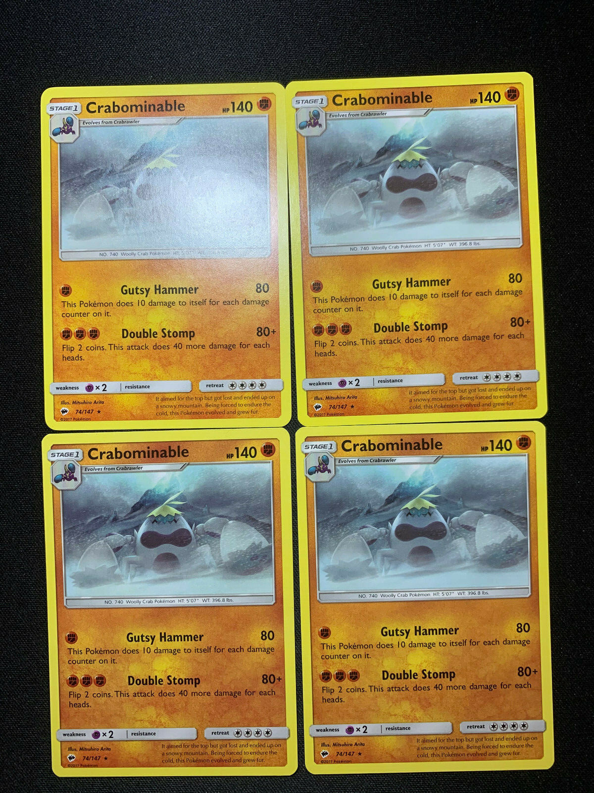 4x Crabominable - 74/147 - Rare Sun & Moon: Burning Shadows NM+ Pokemon ...