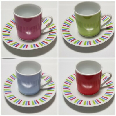 Demitasse Cups Saucers Striped Multi Color Espresso Set Of 4 | eBay