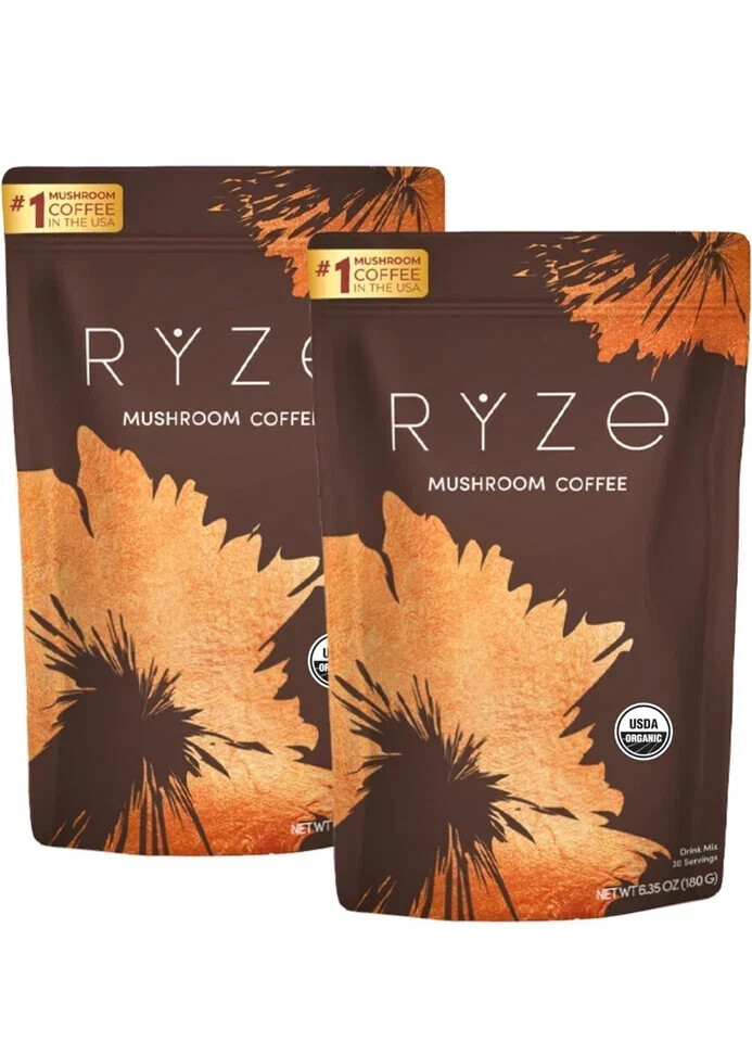 (Pack of 2) Organic RYZE Mushroom Coffee * 30 Servings Per Pack -Free ...