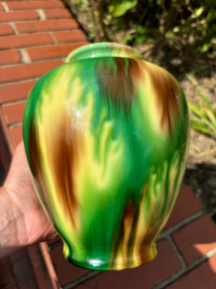 Awaji Pottery Art Deco Japanese Vintage Studio Vase in Yellow Flambe ...