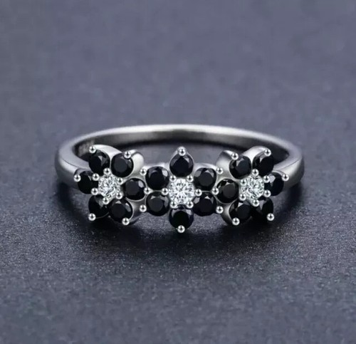 2Ct Round Lab Created Black Diamond Women Engagement Ring 14k White ...