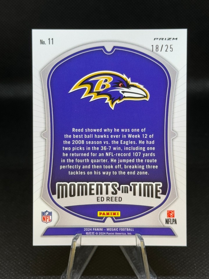 Ed Reed 2024 Panini Mosaic White Moments in Time 18/25 SSP #293 ...