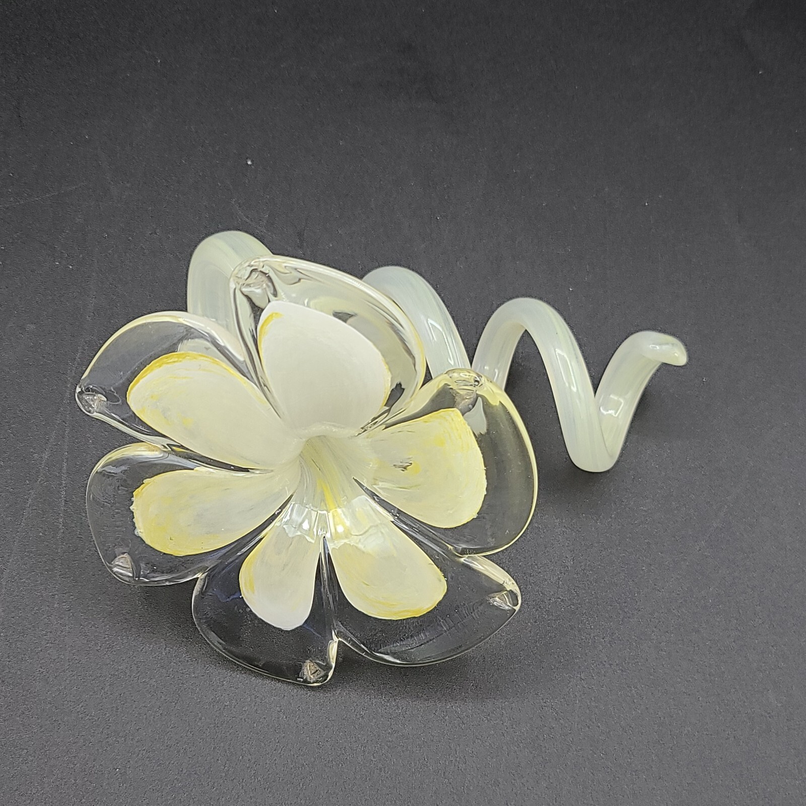 Vintage Murano Style Hand Blown Art Glass Yellow Curled Stem Flower | eBay