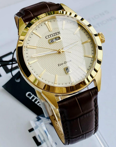 Citizen Rolan Day Date AW0092-07Q Sapphire Crystal Leather Band Watch ...