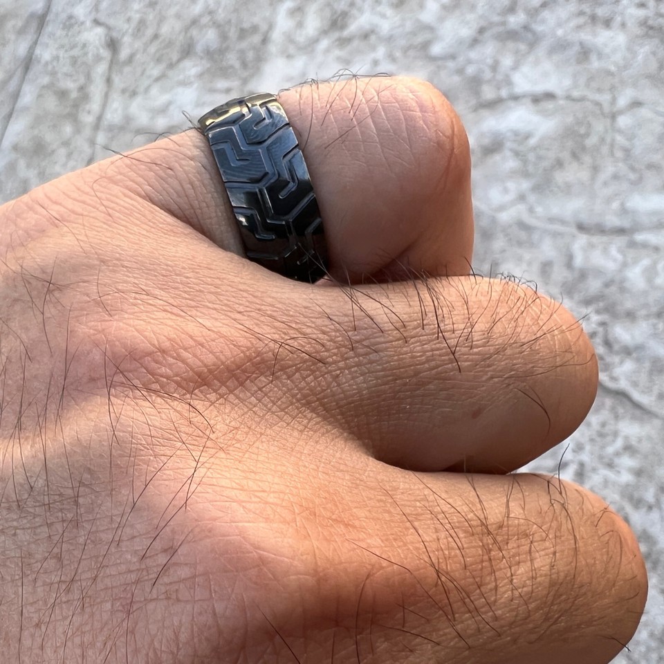 Black Zirconium Metal Sports Car Biker Motorcycle Tire Tread Ring Size ...