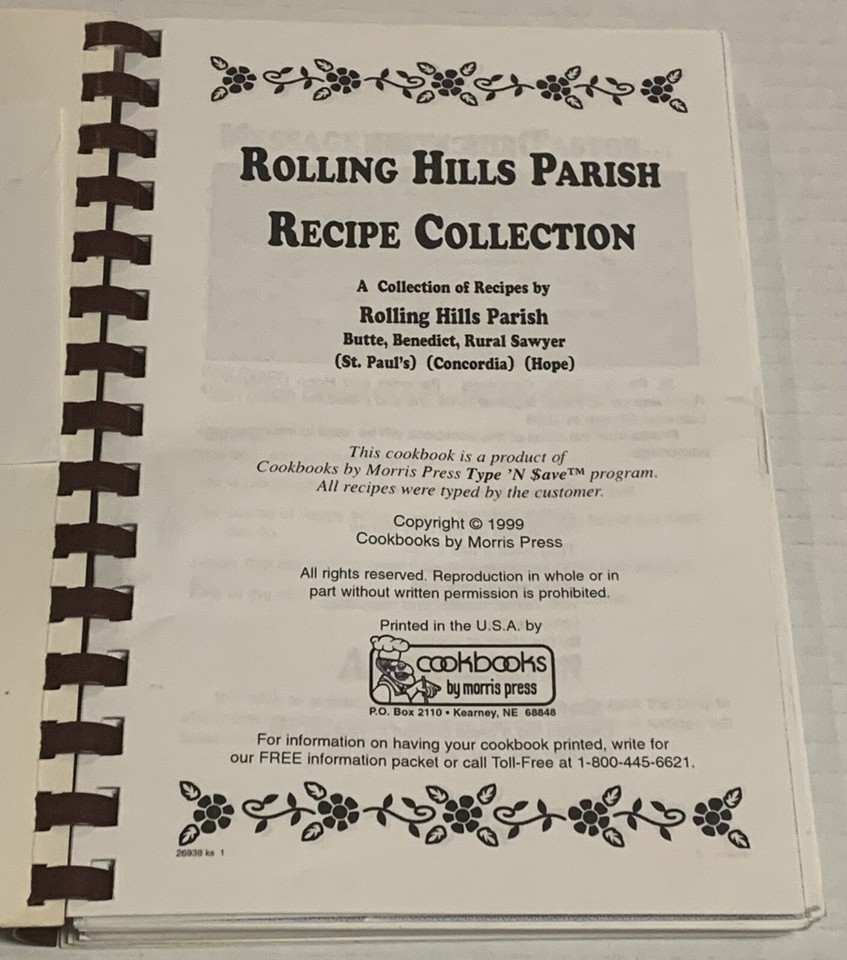 Vtg Rolling Hills Parish Recipe Collection Cookbook Sawyer North Dakota ...