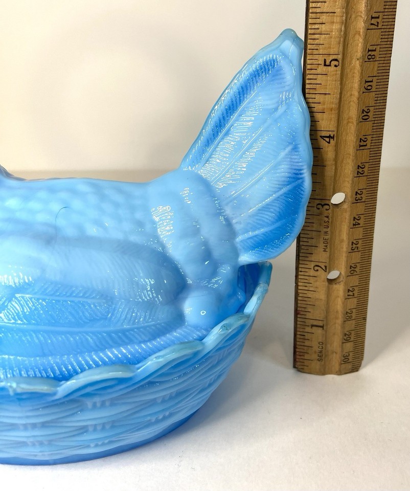 Light Blue Slag Glass Hen Chicken On Nest Candy Trinket Dish Unmarked 6 ...
