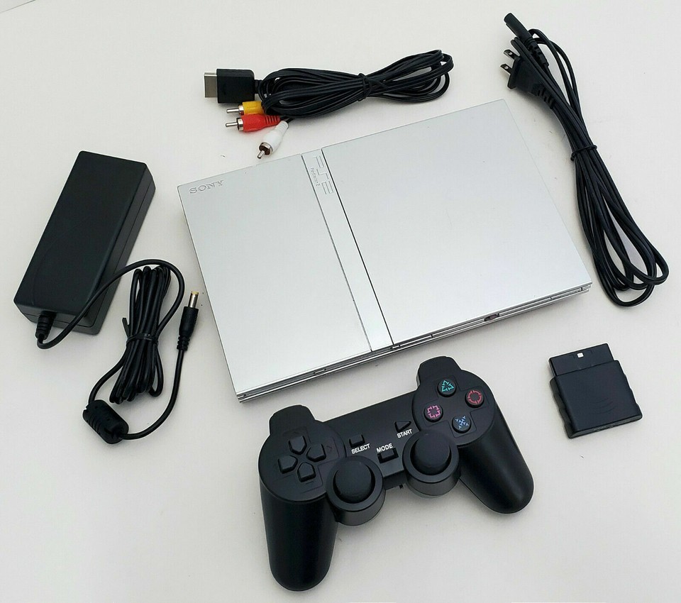 OEM Sony PS2 PlayStation 2 Slim SILVER Console Bundle SCPH-79001 ...