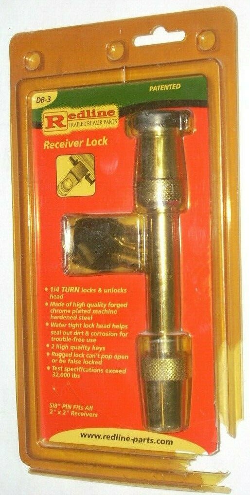 Redline DB-3 Trailer Receiver Lock 5/8" Pin Fits All 2x2 Receivers 1/4 ...