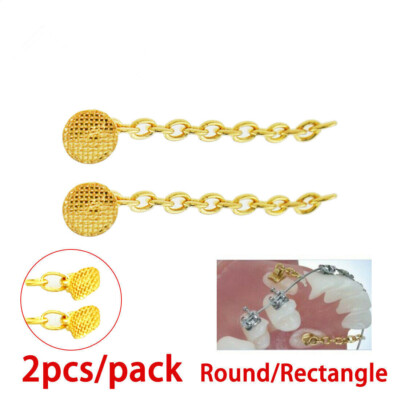 2 Pcs/Pack Dental Traction Chain Lingual Buttons Round/Rectangle ...