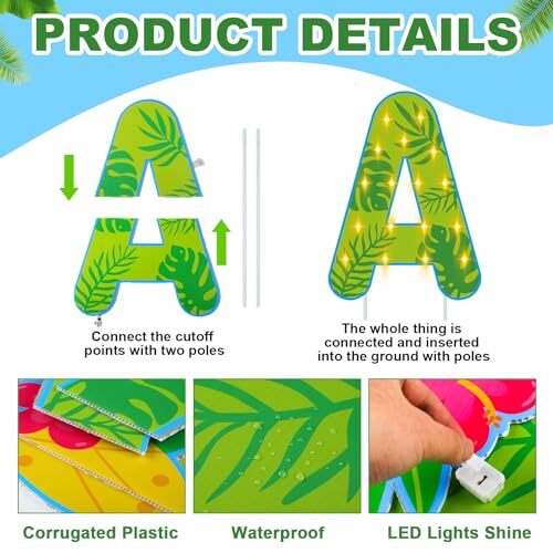 5 Pcs LED Tropical Aloha Yard Signs Light Up Hawaiian Outdoor Decor ...