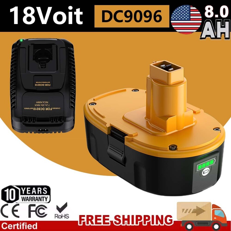 2 PACK 18V For Dewalt 18 VOLT 8.0AH XRP DC9096 DC9098 NiMh Battery ...