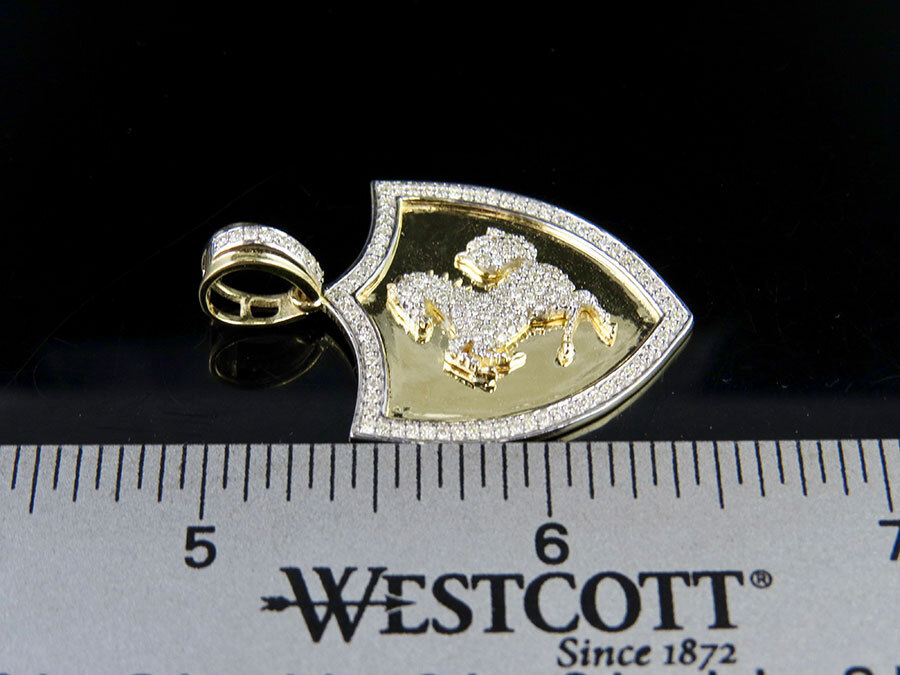 10K Yellow Gold Ferrari Logo Horse Shield Genuine Diamond Pendant Charm ...