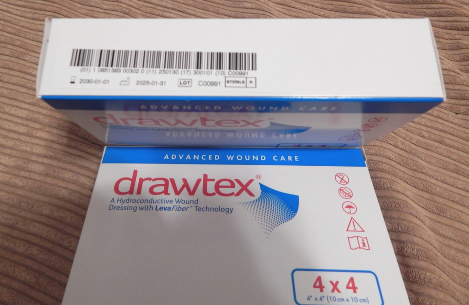 Drawtex 4"x4" Advanced Wound Care Dressings 2 boxes 20 total NEW. Exp ...