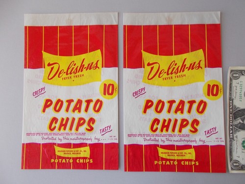 VTG PAIR DE-LISH-US POTATO CHIPS UNUSED WAX BAGS 10CENTS WAUPACA ...