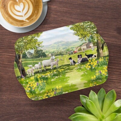 MELAMINE SMALL SNACK CAKE TRAY THE LEONARDO COLLECTION COLLIE AND SHEEP ...