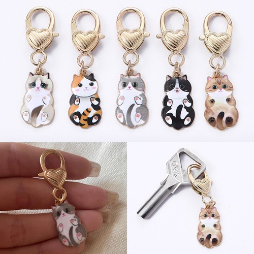 Cute Cartoon Cat Keychain Metal Enamel Kitten Keyring For Women Trendy ...