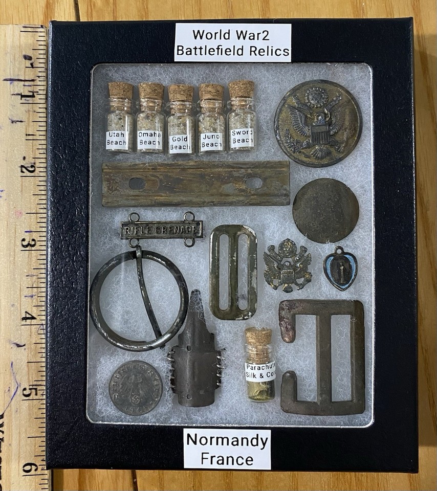 WW2 Normandy Relics,5 Beaches/COA,Pull Pin & Ring,Rifle Badge,Officers ...