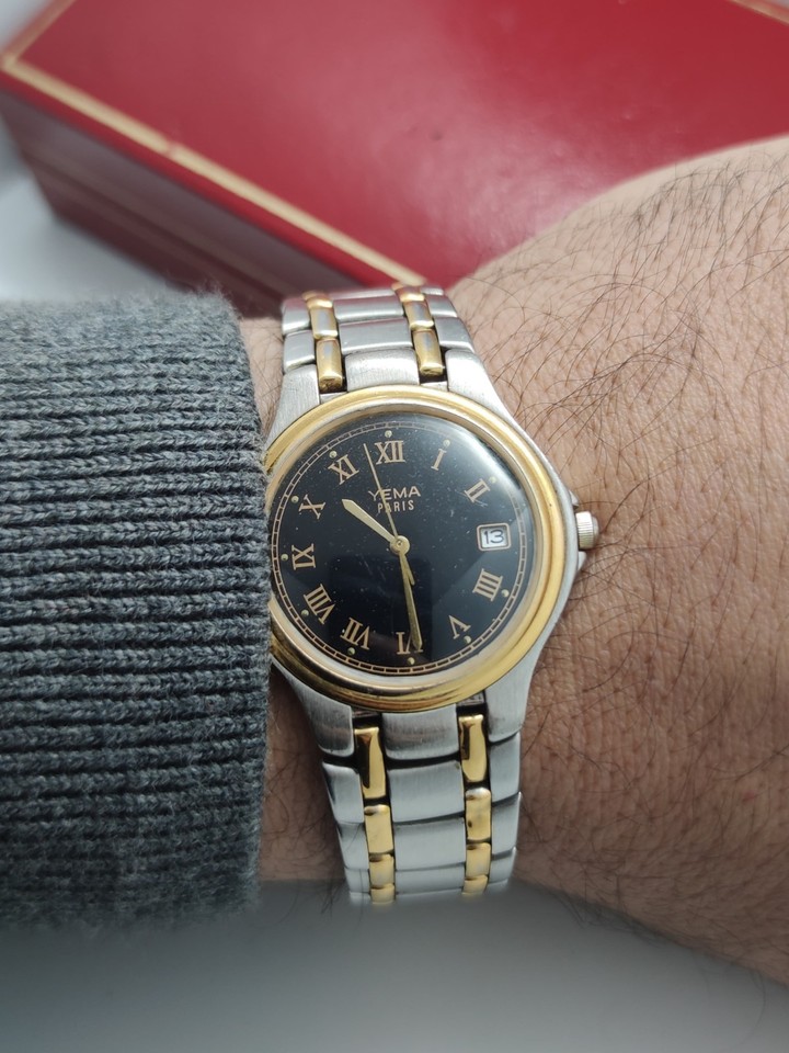 Vintage Watch Yema Paris Black Dial Chiffre Roman Quartz Rare | eBay