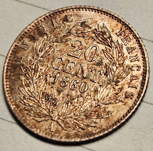 1860 France 20 Centimes Silver Coin AU Toning - Small Silver Coin | eBay