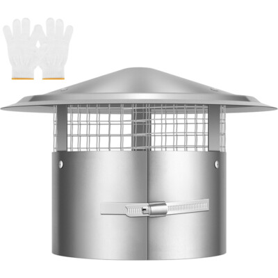 6" Cone Top Chimney Cap w/ Screen, Adjustable Round Roof Rain Chimney ...