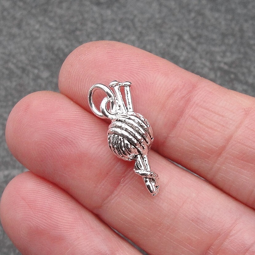 Silver Knitting Charm - 3D Yarn and Knitting Needles Charm - Knitting ...
