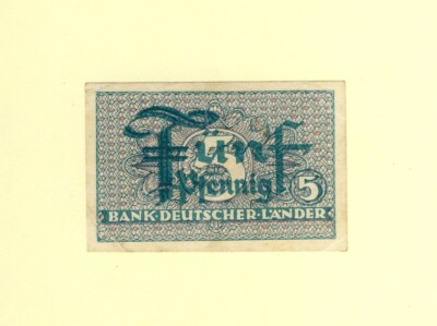 GERMANY, DEUTSCHLAND 5 FUNF PFENNIG 1948, P-11a VF++ BANK DEUTSCHER ...