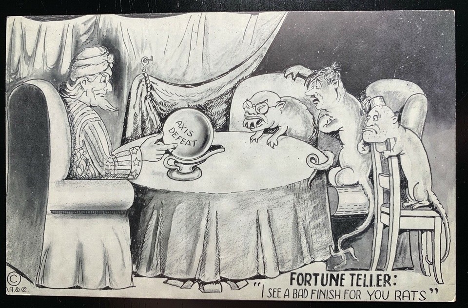 Postcard Uncle Sam Fortune Teller - Hitler Mussolini Tojo Patriotic WW2 ...