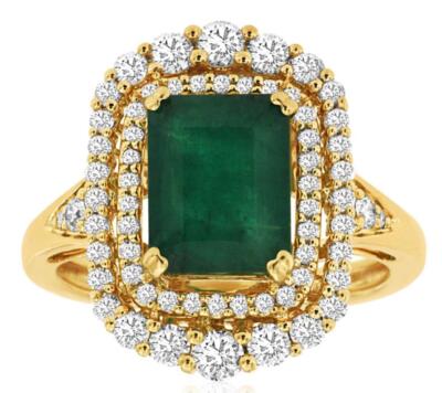 LARGE 2.9CT DIAMOND & AAA EMERALD 14KT YELLOW GOLD BAGUETTE & ROUND SQUARE RING | eBay