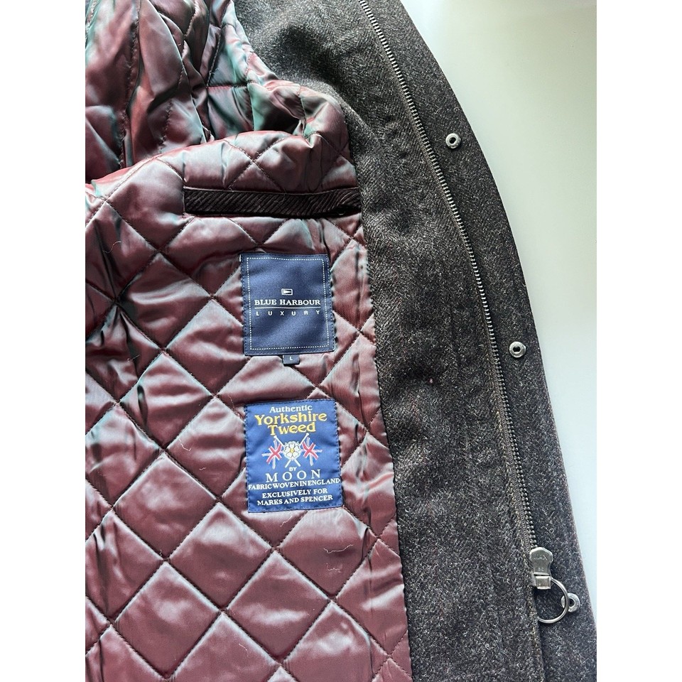 Blue Harbour Moon Tweed Overcoat Men’s Size L Brown Quilted Shooting ...