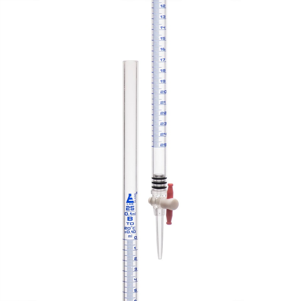 25mL Acrylic Burette - Class B - 0.1mL Blue Graduations - with PTFE Key ...