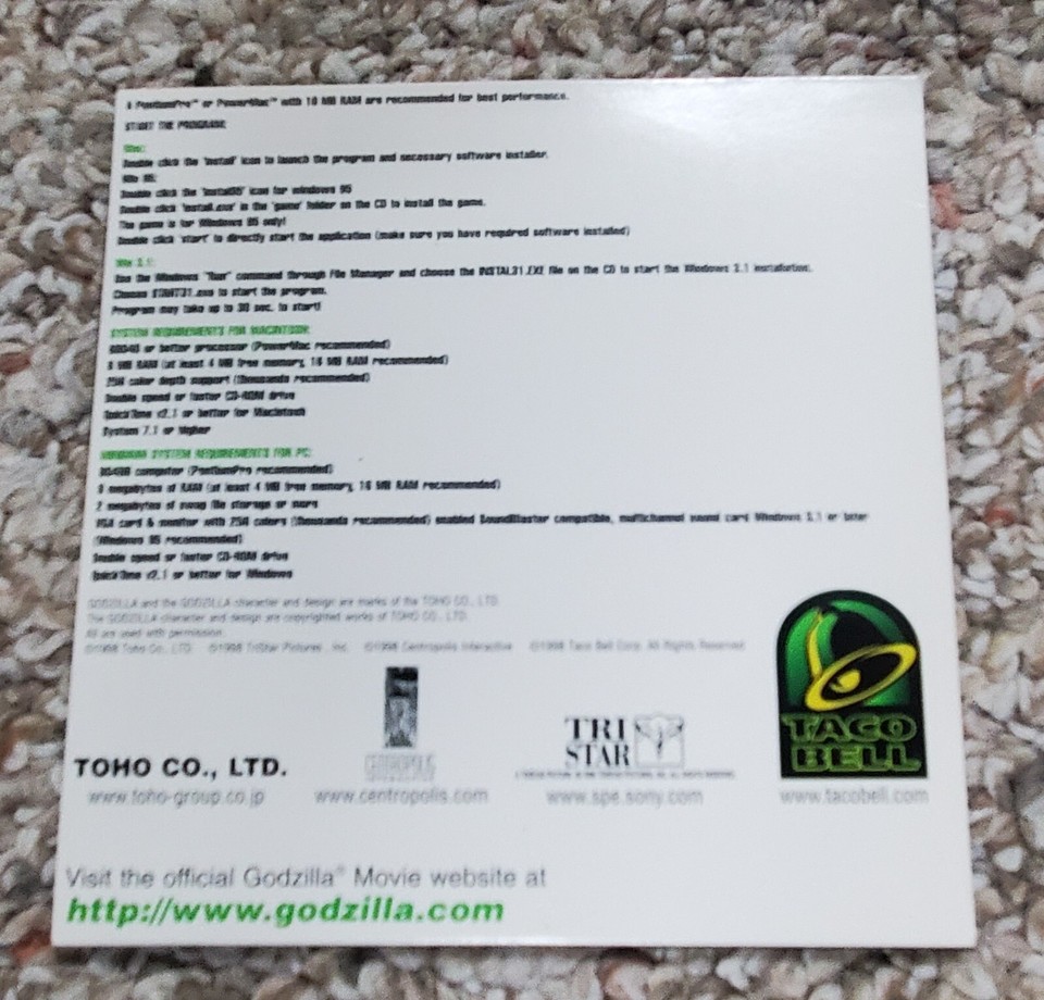 Godzilla: Size Does Matter - CD ROM - Taco Bell - PC Game | eBay